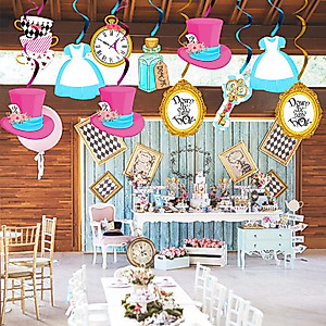 HPWF 20Pcs Alice Hanging Swirl Decorations for Wonderland Theme Birthday Party, Baby Shower, Girl First Birthday, Tea Party Decorations
