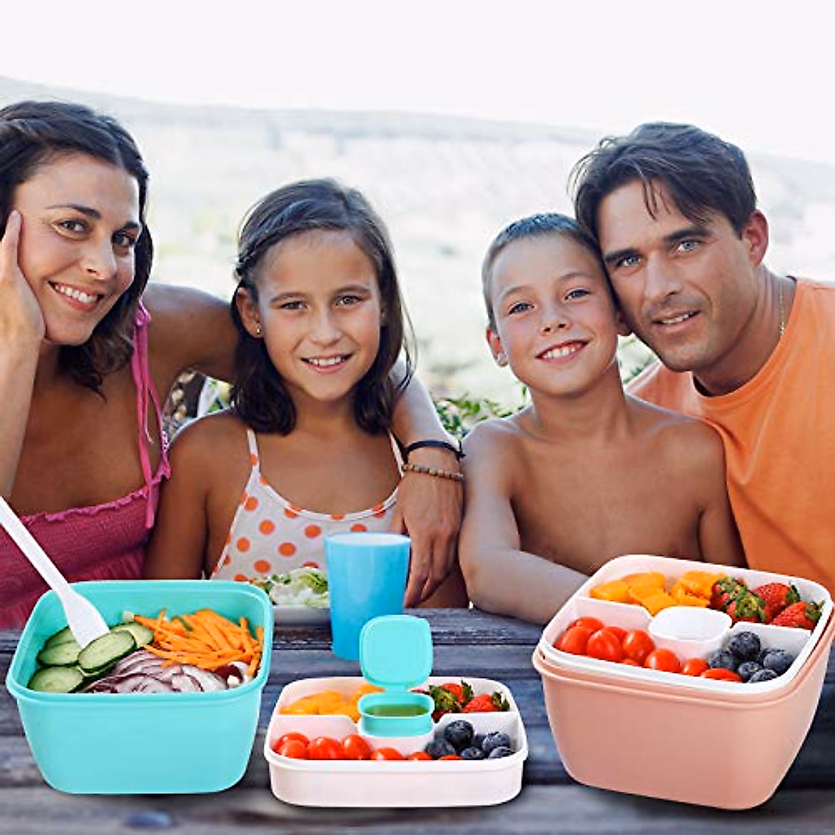 Portable Salad Lunch Container - 38 Oz Salad Bowl - 2 Compartments with Dressing Cup, Large Bento Boxes, Meal Prep to go Containers for Food Fruit Snack