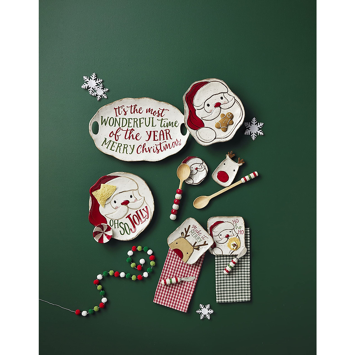 Mud Pie Farmhouse Christmas Spoon Rest Set, Santa