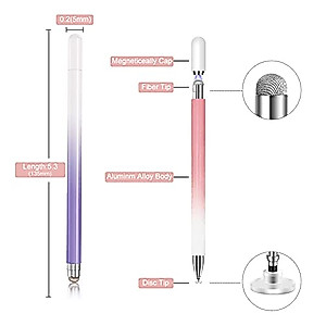 Stylus Pen (2 PCS), JAMBHALA Universal 2 in 1 Magnetic Disc Stylist Pens with Extra Replacement Tips for iPad, iPhone, Tablets, Samsung, Kindle and All Touch Screens Devices (Black/White)