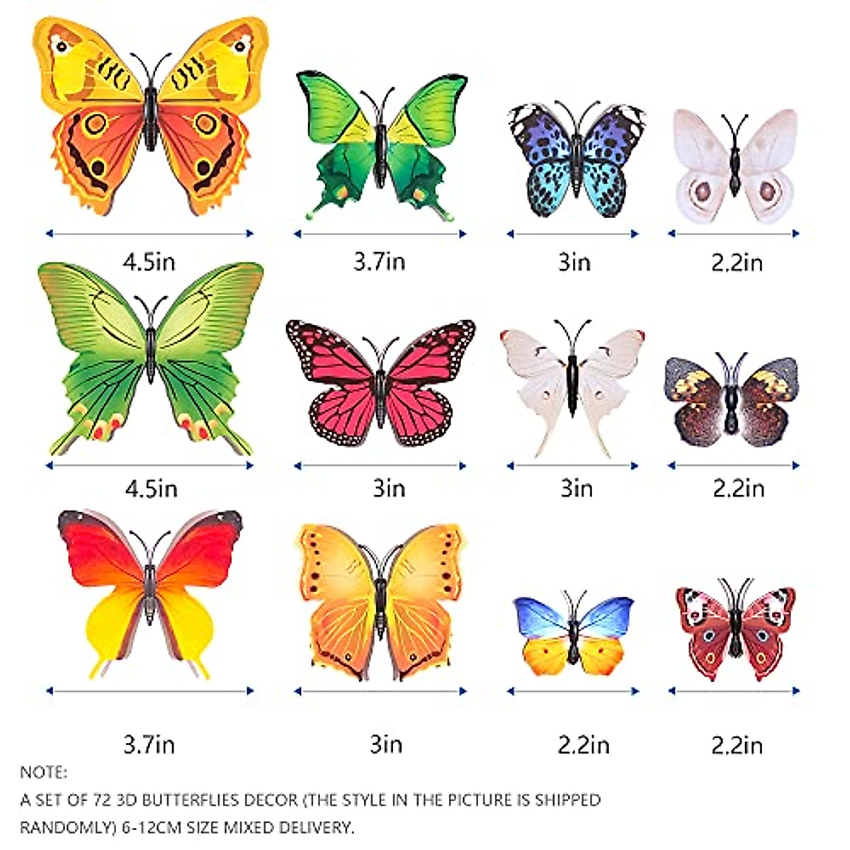 72 PCS Butterfly Wall Stickers, 3D Magnetic Removable Butterfly Wall Decals Fridge Magnet Murals Decoration for Kids Bedroom Nursery Classroom Party Wedding Decor (Multicolor)