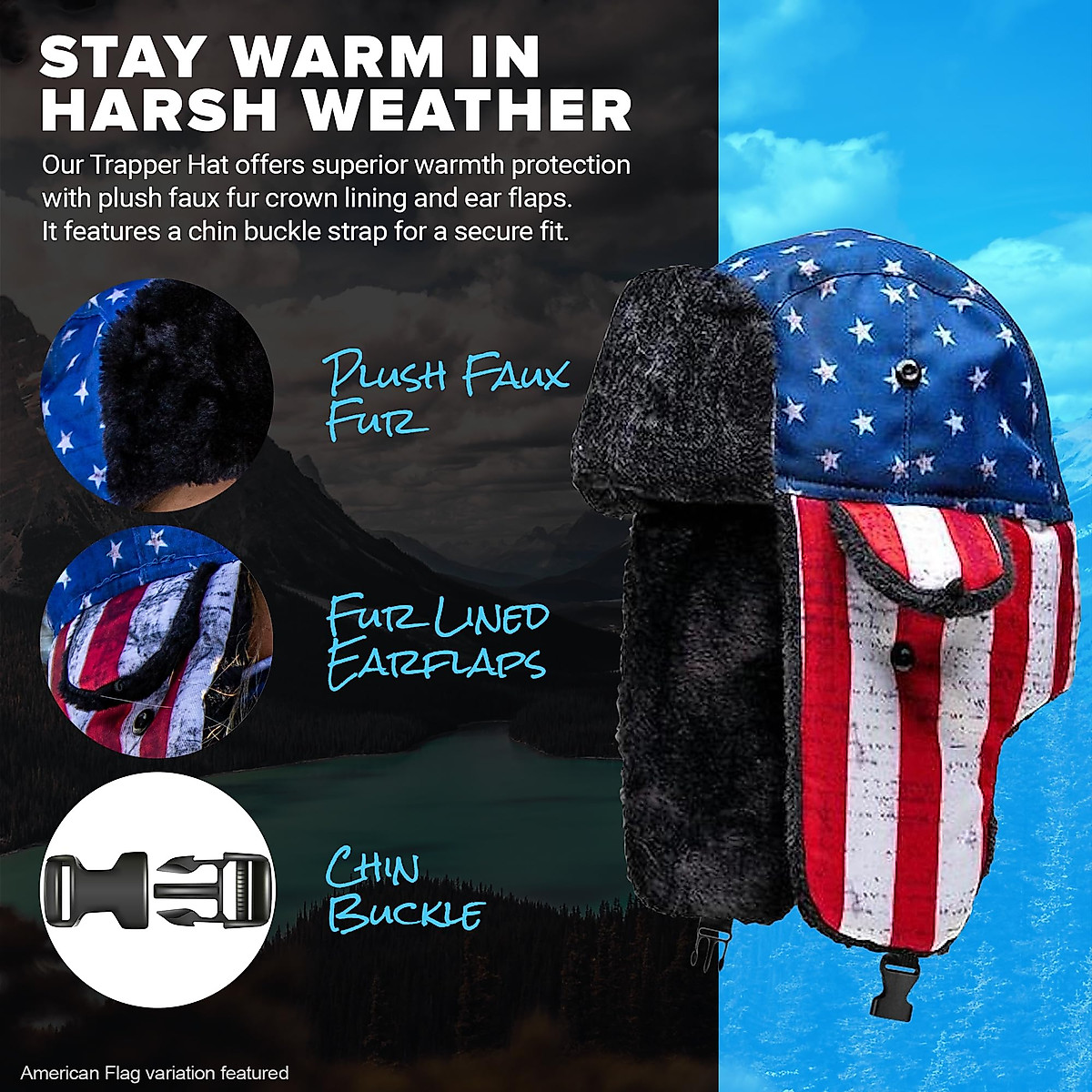 S A Trapper Hat with Lined Faux Fur, Pull On Closure with Chin Buckle, Elmer Fudd Warm Winter hat with Ear Flaps for Women (Nordic White)