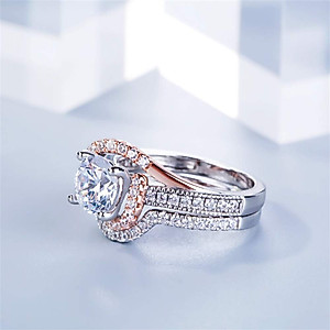 Jeulia Split Shank Halo Diamond Engagement Ring Sterling Silver CZ Wedding Set Round Cut Solitaire Bridal Set Promise Anniversary Rings with Jewelry Box (9.5)