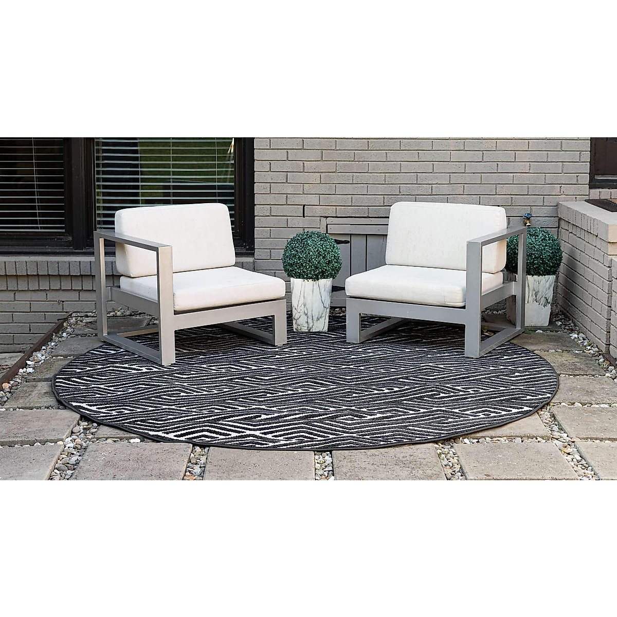 Unique Loom Sabrina Soto Outdoor Collection Modern, Vibrant, Carved Area Rug, 8 ft x 8 ft, Black/Ivory