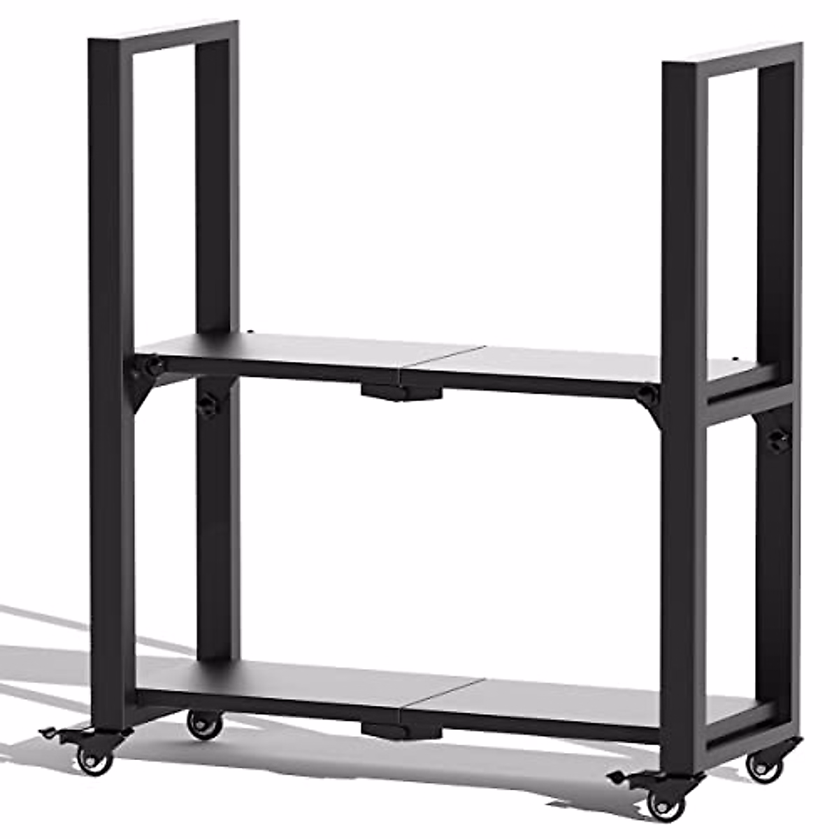 Luffioner 2 Tiers Rolling Firewood Rack,Foldable Firewood Log Storage Rack Holder with Wheels Fireside Log Rack for Indoor Fireplace or Outdoor,31"X25"x12"