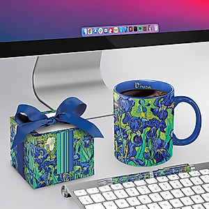 RainCaper Van Gogh Irises Large Porcelain Fine Art Coffee and Tea Mug for Home and Office, 11 Oz, Dishwasher and Microwave Safe