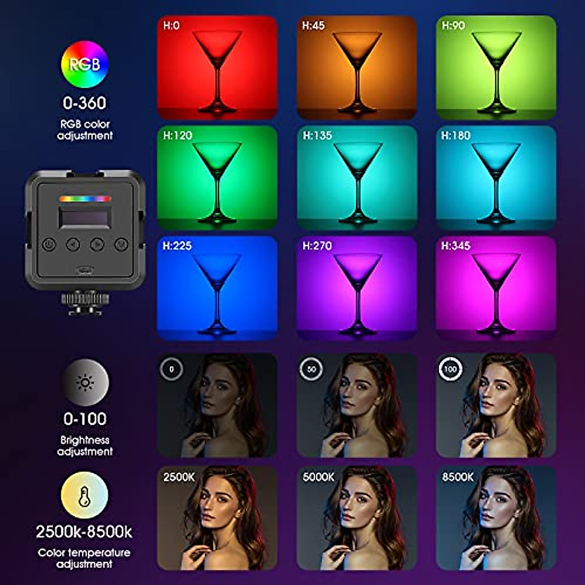 Neewer RGB Led Video Light, RGB61 360° Full Color Camera Light with 3 Cold Shoe and Diffuser, CRI 97+, 20 Scene Modes, 2500K~8500K, 2000mAh Rechargeable Battery for Gaming/YouTube/Vlog/Photography