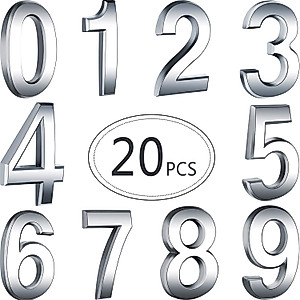 Hotop 20 Pieces House Numbers Mailbox Numbers 0-9, 3D Door Address Numbers Self Adhesive Mailbox Numbers Sticker or House, Apartment, Office, Hotel Room, Mailbox Signs (Silver, 2.76 inch)