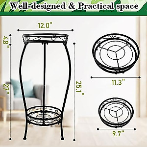 2 Pack Plant Stand Indoor Outdoor, 2 Tier Tall Black Metal Rustproof Stable Plant Stands, Multiple Plant Sturdy Rack Holder Rack Flower Pot Stand Heavy Duty Plant Round Shelf.