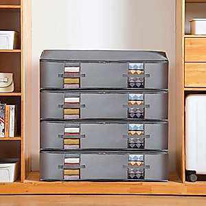 Extra-Large Under Bed Storage Bags Organizer Container[3Pack] Underbed Polyester cloth 210D with Strengthened Handles Large Comforters Foldable Under The Bed Storage Bags Breathable with Clear Window