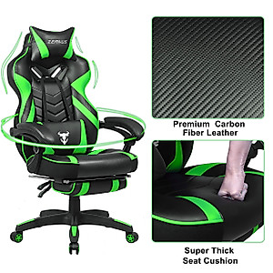Green Gaming Chair, High Back Gamer Chair with Footrest, Recliner Computer Chair with Massage, Big and Tall Desk Chair for Gaming, Ergonomics Video Game Chair for Adults, Racing Gaming Chair for Teens