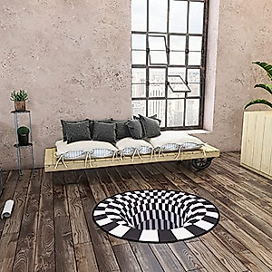 BESPORTBLE Floor Rug Circle Rugs Carpet 2ft Small Oval Floor Mat Sunken Visual Effect Black- White Carpet Pet Lying Mat Porch Insole Home Decor 60x39CM