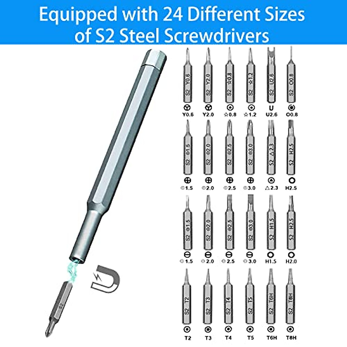 24 in 1 Small Screwdriver Sets, Precision Screwdriver Set for Electronics, Magnetic Mini Screwdriver Set, Micro Screwdriver Kit For Repairing Eyeglasses Watches Electronics Computer, tasainu