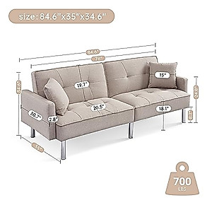 HomePop Upholstered Futon Bed with Chrome Legs, Modern Sofa Couches for Living Room, Small Spaces, Dorm, Apartment Sofabed, Standard, Beige