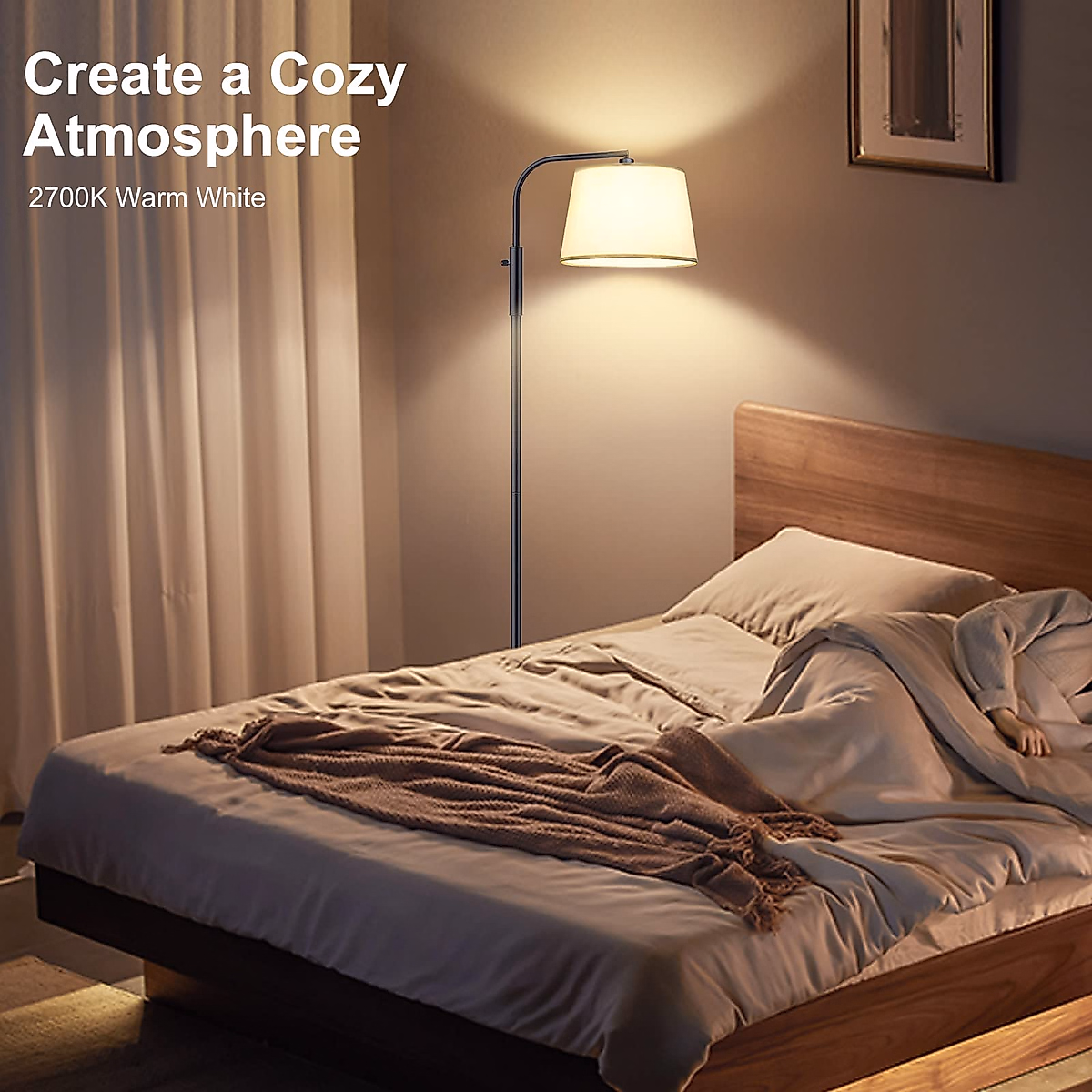 Jeagop Dimmable Floor Lamp, Arc Floor Lamps for Living Room with Adjustable Hanging Shade, Modern Standing Tall Lamp for Living Room Bedroom Office, 1000 Lumens LED Bulb Included