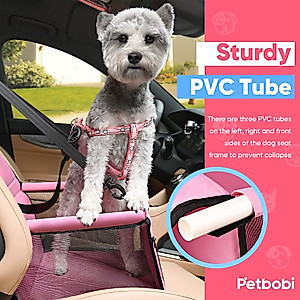 Petbobi Pet Reinforce Car Booster Seat for Dog Cat Portable and Breathable Bag with Seat Belt Dog Carrier Safety Stable for Travel Look Out,with Clip on Leash with PVC Tube, Pink