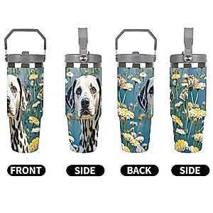 RTFGHJS Cute Dalmatian 30 Oz Tumbler with Handle And Flip Straw, Stainless Steel Vacuum Insulated Travel Mug, Thermal Cup for Coffee, Water, Iced Drinks, Fits Car Cup Holders (Home, Sports)