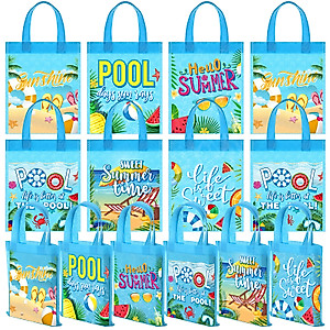 24 Pcs Summer Pool Party Reusable Gift Bags Beach Ball Party Goodie Bags Summer Beach Themed Party Decorations Treat Bags Non Woven Tote Bags for Baby Shower Kids Birthday Supplies