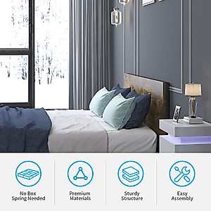 Mjkone California King Size Bed Frame with Storage, Rustic Cal King Size Platform Bed with Headboard, Platform Bed Frame with 4 Drawers, Wood Slat Support, No Box Spring Needed, Easy Assembly