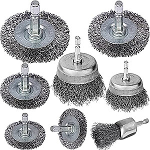 Wire Brush Wheel Cup Brush Set, 8 Piece 1/4Inch Hex Shank Coarse Crimped Carbon Steel Wire Wheel for Removal, Stripping and Abrasive for Drill Attachment