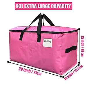 4 Pack Extra Large Moving Bags with Zippers & Carrying Handles, Heavy-Duty Storage Tote Moving Boxes for Moving, Storage, Camping and Travel 93L (Pink, 4 Pack)
