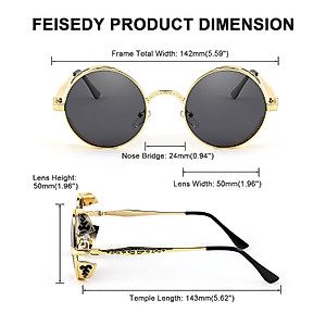 FEISEDY Retro Steampunk Polarized Sunglasses Round Metal Frame Gothic Shades Design Men Women B2820