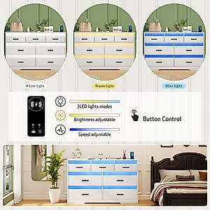 Dystler 7 Drawers Dresser for Bedroom, Large Chest of Drawers with LED Light, Modern Dresser with USB & Type-c Charging Ports, Wood Dresser Organizer for Bedroom, Living Room, Hallway, Grey