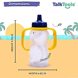 TalkTools Honey Bear Drinking Cup with 2 Straws - Special Needs Assistive Drink Container | Spill Proof & Leak Resistant Lid | Helps teach lip rounding, tongue retraction and other oral-motor skills.