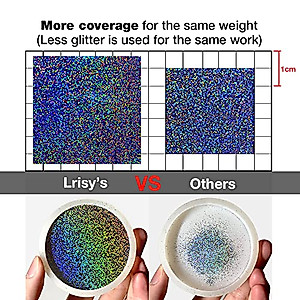 Lrisy Holographic Extra Fine Glitter Powder with Shaker Lid, Craft Glitter Sequins for Epoxy Resin, Slime,Tumblers,Nail&Painting Arts 140g/4.5oz (Ultra Thin Holographic Silver)