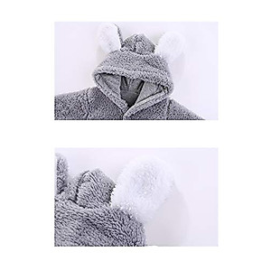 VNVNE Newborn Baby Cartoon Bear Snowsuit Warm Fleece Hooded Romper Jumpsuit (Pink,0-3 Month)