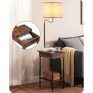EDISHINE Floor Lamp with Table, Side Nightstand Light with 1 Drawer and 1 Shelf, Bedside Shelf Floor Lamp, Small End Table with Reading Lamp for Living Room Bedroom, Den