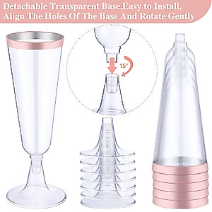 Thenshop 50 Pack Rose Gold Plastic Champagne Flutes 5.5 oz Elegant Clear Disposable Champagne Glasses Detachable Hard Toasting Glasses for Wedding Party Fancy Vino Cocktail Cups