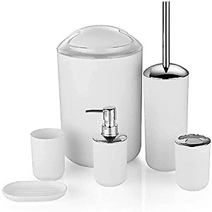 DVTEL Plastic Bathroom six-Piece Bathroom Suit Liquid Bottle Toilet Brush Cup Toothbrush Cup soap Box (Color : Black)