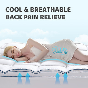 Cosmoluxe Mattress Topper Queen (80"x60"), 2 Inch Pillowtop Mattress Topper for Back Pain, Down Alternative Mattress Pad Cover with 8~21 Inch Deep Elastic Pocket, Navy Piping