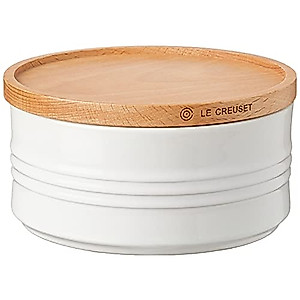 Le Creuset Stoneware Canister with Wood Lid, 23 oz. (5.5" diameter), White