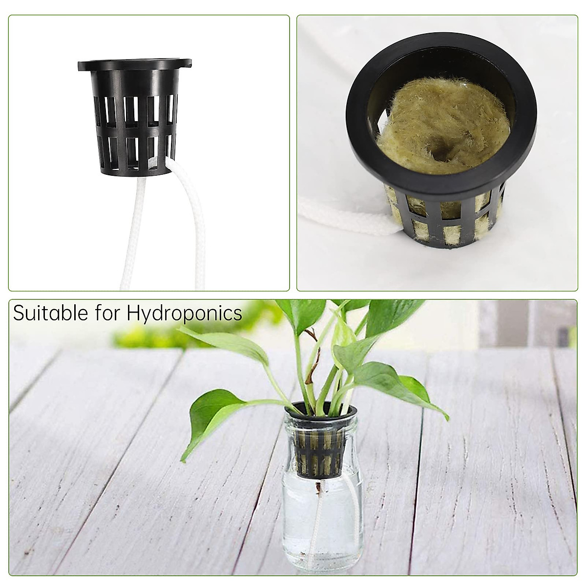 72 sets Rockwool Cubes for Hydroponics with Net Pots, 1in Rock Wool Planting Cubes 72 Plugs & 50 Net Cups 1.5 inch Hydroponic & 50 Article Self Watering Cotton Wick Cord for Hydroponics Supplies