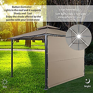 Morhome Patio 9.8ft.l X 9.8ft.w Gazebo with Extended Side Shed/Awning and Led Light in Brown Modern Contemporary Square Metal