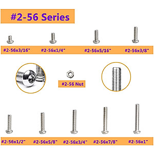 Elantek #2-56 UNC 304-Stainless Steel Button Head Hex Socket Cap Bolts Screws Nuts Assortment Kit