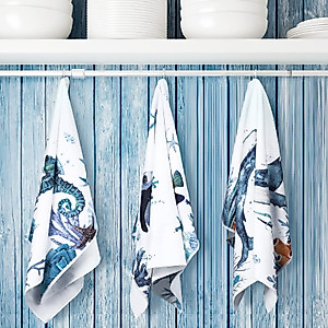 6 Pcs Beach Kitchen Towels Ocean Animal Bathroom Dish Towel Set Nautical Themed Hand Towels Summer Sea Soft Tea Towel Absorbent Dish Cloths for Kitchen Decorative Home, 15.7 x 23.6 Inch (Cute Style)