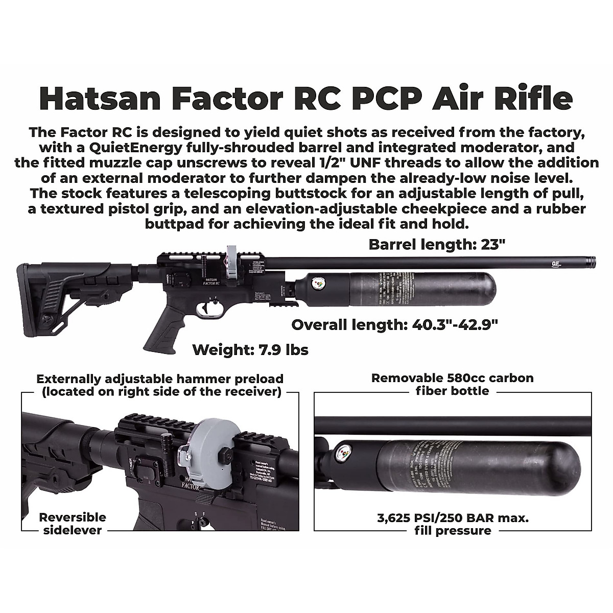 Wearable4U - Hatsan Factor RC PCP .177 Caliber Air Rifle with Scope and Pack of 500x Pellets and Hard Case Bundle
