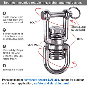 BeneLabel Swing Swivel with 2 Bearing, 360° Rotation, 770LB Capacity, Safest Rotational Device Hanging Accessory for Web Tree Swing, Aerial Dance, Children's Swing, Yoga Swing Sets