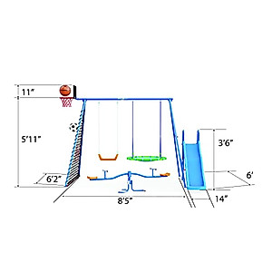 Fitness Reality Kids 6 Station Sports Metal Swing Set for Backyard with Slide Seesaw, Saucer Swing, Basketball Hoop, and Soccer Rebounder (8413)
