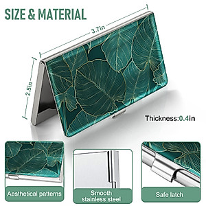 Swooflia Business Card Holder Case Wallet for Men Women Metal Green Tropical Leaves Slim Pocket Purse Square Card Cases Cute For Realtors Real Estate Agents