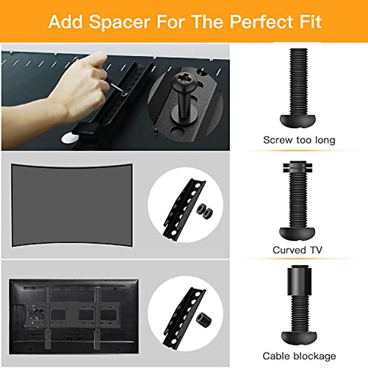 Universal TV Mounting Hardware Kit Fits Most TVs up to 80 inches, VESA Wall Mount M4, M5, M6, M8 Screws, Spacers and Washers, Works with Most TV/Monitor Mounts, PGUHP2, Black