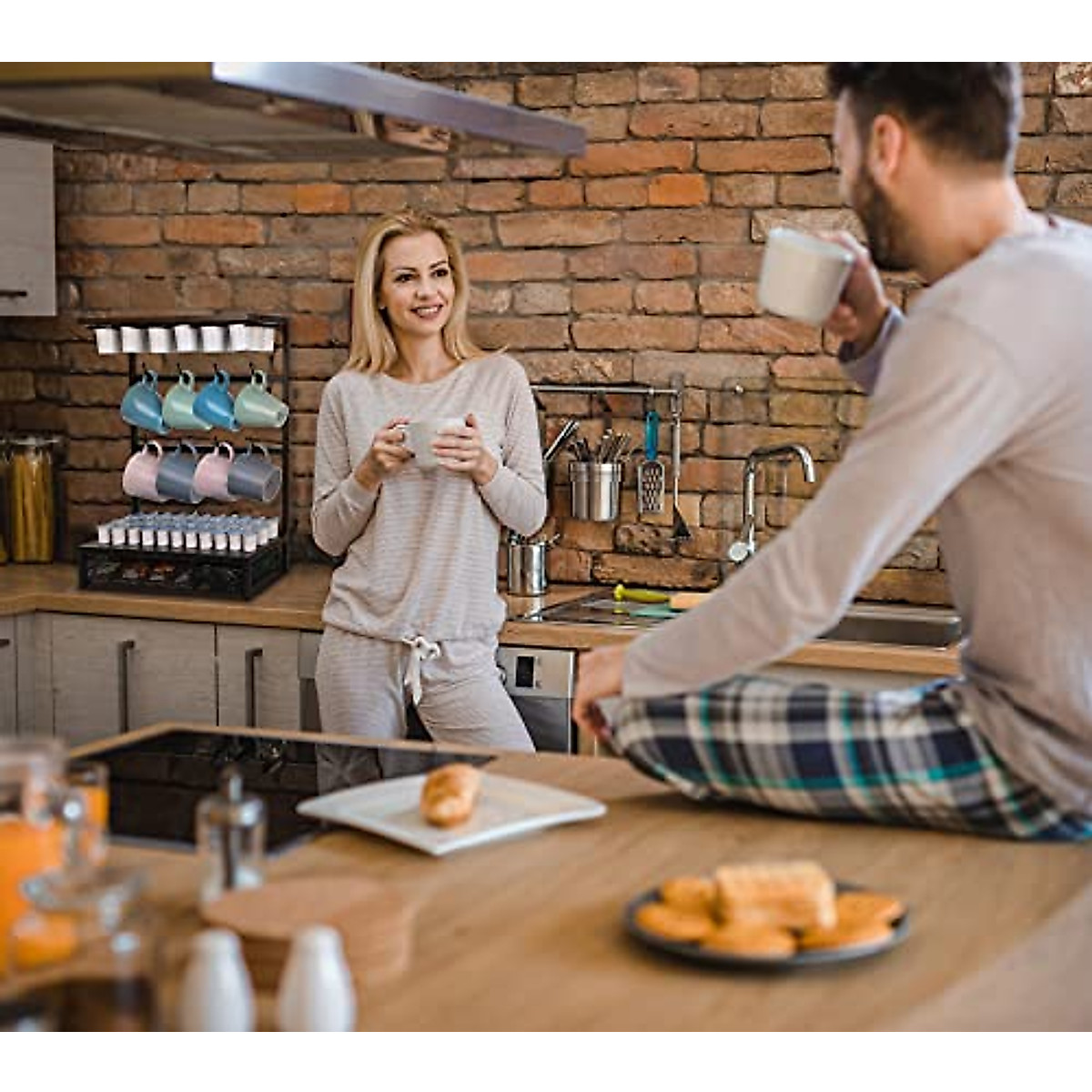 TQVAI Coffee Pods Drawer with Mug Hooks, 50 Capacity Coffee Pod Holder, Coffee Station Organizer for K Cups, Tea Bags, Espresso Capsule Coffee Creamer, Black/Archaize