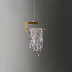 KunMai Modern Gold Pendant Light 1-Light Handmade Glass Waterfall for Bedroom and Living Room