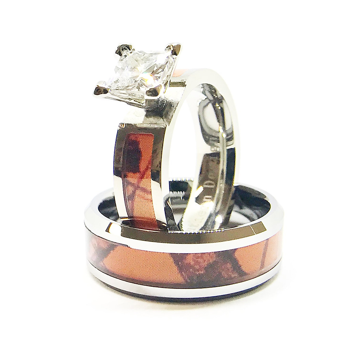 Southern Designs Orange Camouflage Engagement Wedding Ring (7.5)