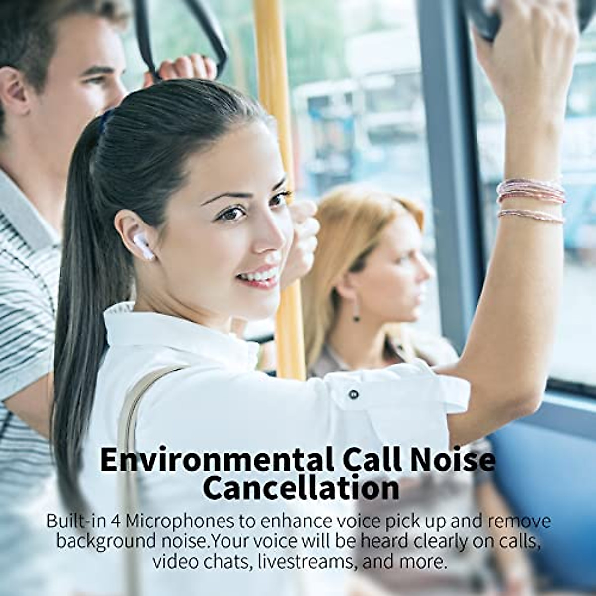 Wireless Earbuds, Bluetooth Earbuds Environmental Noise Cancellation 4 Mic Call Noise Cancelling Mini Earbuds, Bluetooth 5.2 Light Weight Deep Bass Headphones for Work, Home Office