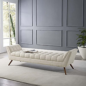 Modway Response Mid-Century Modern Bench Large Upholstered Fabric in Beige
