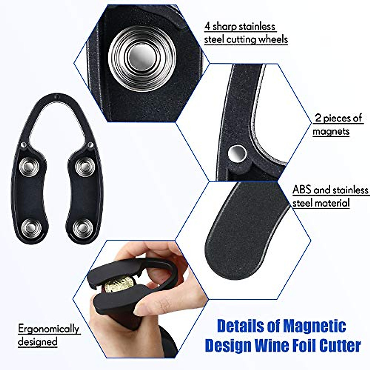 4 Pieces Magnetic Wine Foil Cutters Wine Bottle Opening Accessories Black Wine Foil Removes ABS Wine Foil Cutters for Outdoor Indoor Parties Daily Application